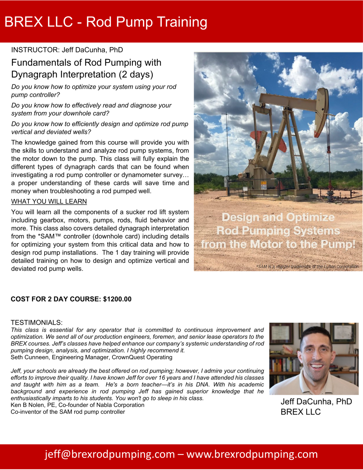 Upcoming Seminars - BREX, LLC - Rod Pumping Design, Analysis, Optimization, & Training