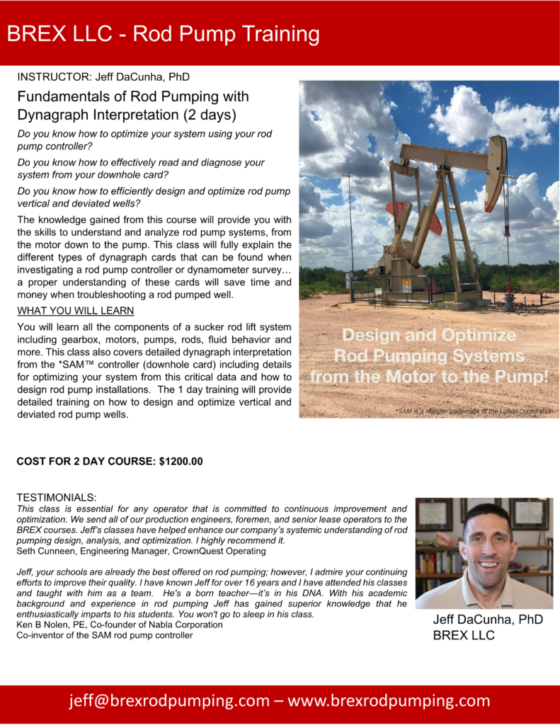 Upcoming Seminars - BREX, LLC - Rod Pumping Design, Analysis ...